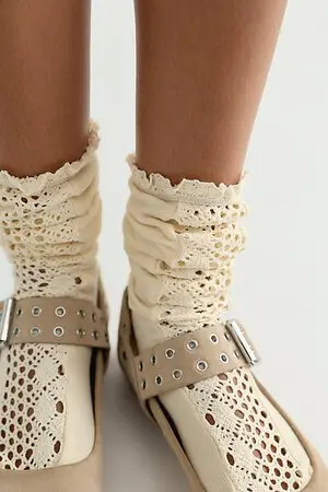 Free People Rubies Crochet Knee High Socks Ivory