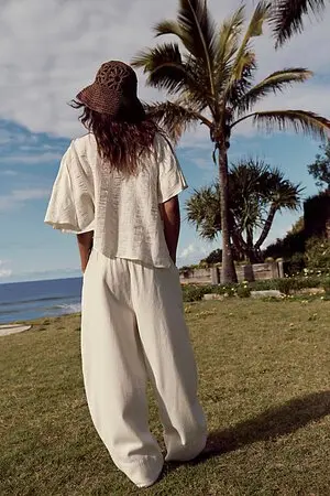 Free People Textured Cotton Barrel Pants - Moonglow