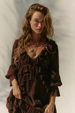 Free People Isobel Maxi Dress With Ruffles And Lace - French Chocolate
