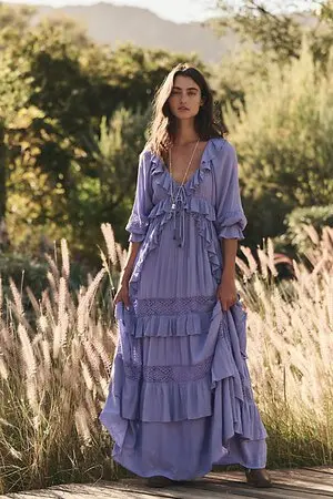 Free People Isobel Maxi Dress With Ruffles And Lace - Spring Tulip