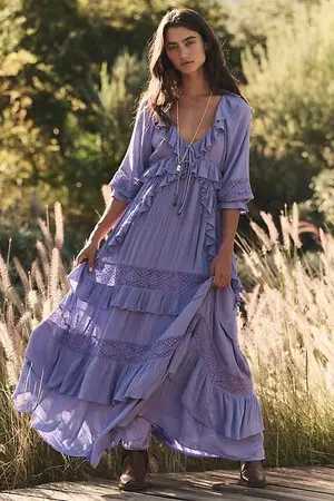 Free People Isobel Maxi Dress With Ruffles And Lace - Spring Tulip