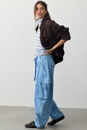 Free People We The Free Reef Curved Twill Cargo Pants - Dusk Blue