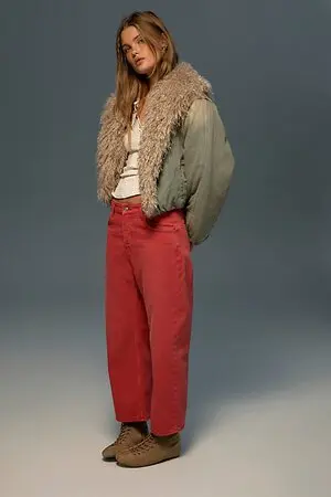 Free People Waterloo Denim Puffer Jacket With Faux Fur Collar