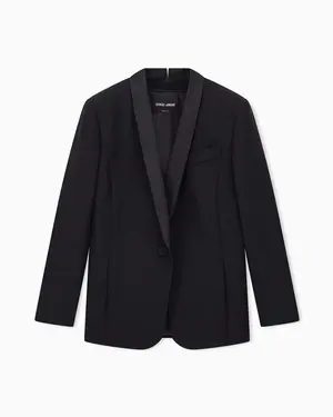 Giorgio Armani Tuxedo Jacket In Silk Cady With Satin Shawl Collar - Black