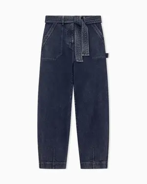 Giorgio Armani Regular Fit Belted Cargo Jeans In Stretch Cotton Denim - Blue