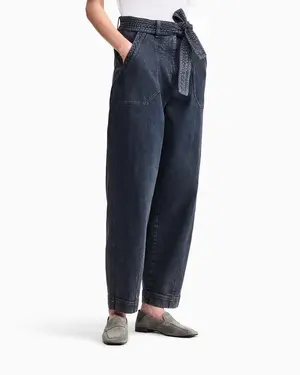 Giorgio Armani Belted Cargo Jeans In Stretch Cotton Denim