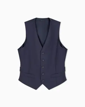 Giorgio Armani Single-breasted Pinstripe Vest In Pure Virgin Wool - Navy Blue