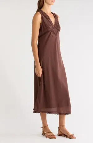 Lucky Brand Lace Trim Midi Dress