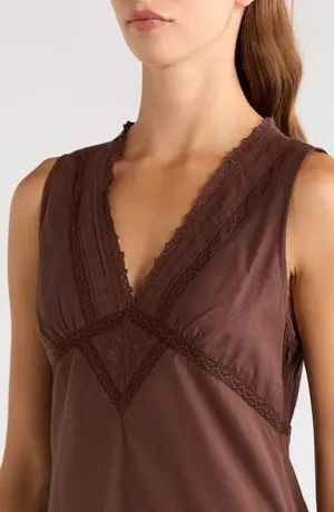 Lucky Brand Lace Trim Midi Dress
