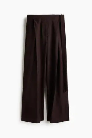 H&m Tie-detail Twill Pants - Dark Brown