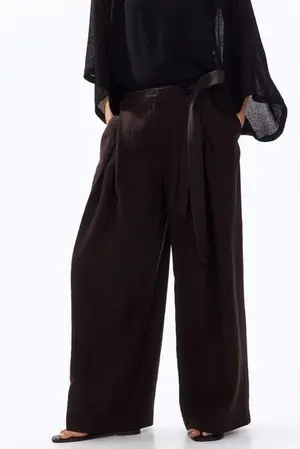 H&m Tie-detail Twill Pants - Dark Brown