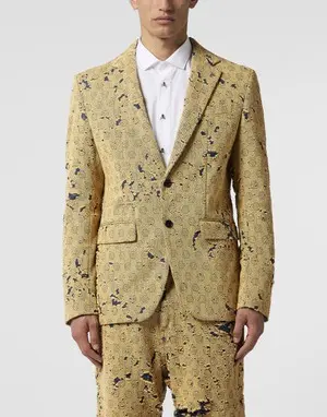 Philipp Plein Destroyed Denim Jacquard Blazer Monogram - Beige