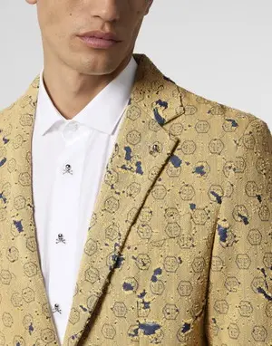Philipp Plein Destroyed Denim Jacquard Blazer Monogram