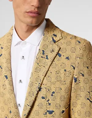 Philipp Plein Destroyed Denim Jacquard Blazer Monogram