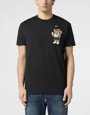 Philipp Plein Round Neck T-shirt Teddy Tennis Patch Men Black