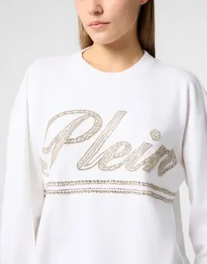 Philipp Plein Washed Open Back Sweatshirt With Strass Signature