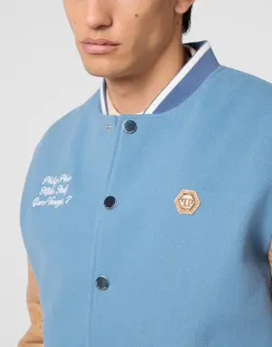 Philipp Plein Varsity Bomber Jacket With Croco-print Leather Sleeves