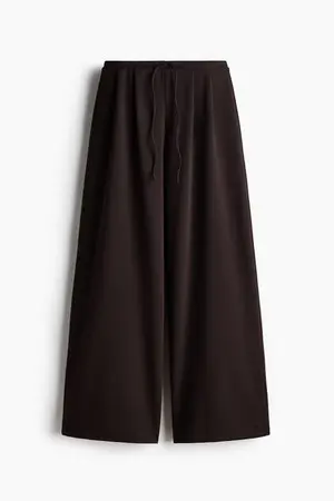 H&m Pleated Drawstring Pants - Dark Brown