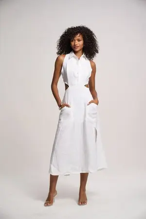 JBQ Fiona Dress In Linen - White