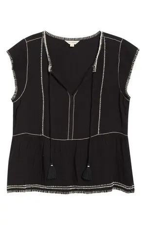 Lucky Brand Embroidered Detail Cotton Tank - 001 Black