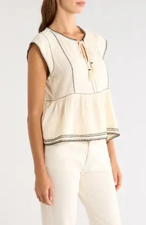 Lucky Brand Embroidered Cotton Tank - Whisper White