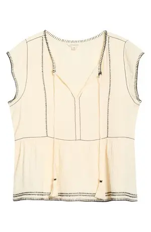 Lucky Brand Embroidered Cotton Tank - Whisper White