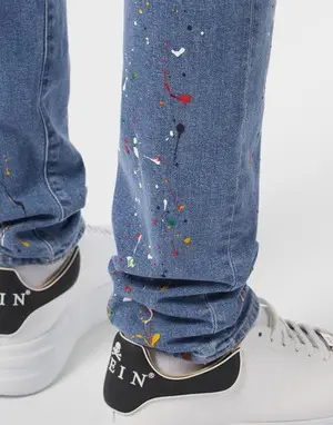 Philipp Plein Super Straight Cut Jeans Paint - Mykonos