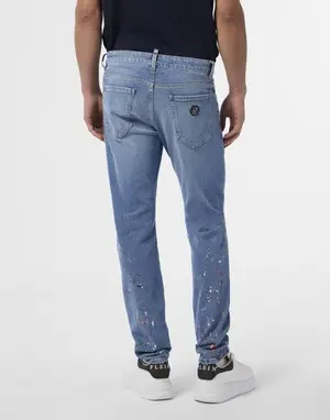 Philipp Plein Super Straight Cut Jeans Paint - Mykonos