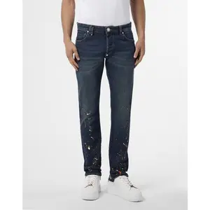 Philipp Plein Super Straight Cut Jeans Paint - Texasblue