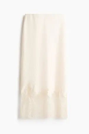 H&m Lace-trimmed Satin Skirt - Cream