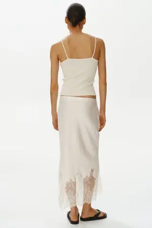 H&m Lace-trimmed Satin Skirt - Cream