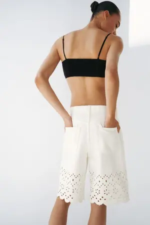 H&m Bermuda Shorts With Eyelet Embroidery
