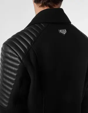 Philipp Plein Wool Biker Jacket With Leather Inserts