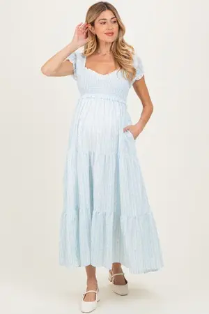 PINKBLUSH Floral Lace Trim Tiered Maxi Dress