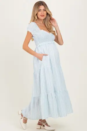 PINKBLUSH Floral Lace Trim Tiered Maxi Dress