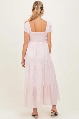 PINKBLUSH Floral Lace Trim Tiered Maxi Dress - Light Pink
