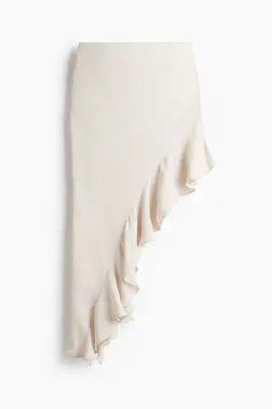 H&m Flounce-trimmed Viscose Skirt - Cream
