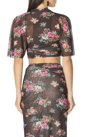 AFRM Kailie Ruched Flutter Sleeve Mesh Crop Top