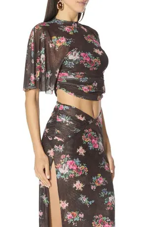 AFRM Kailie Ruched Flutter Sleeve Mesh Crop Top