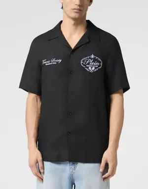 Philipp Plein Linen Bowling Shirt Tennis Club - Black