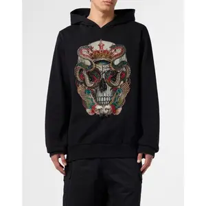 Philipp Plein Hoodie Sweatshirt King Of Snakes Stones - Black