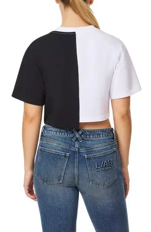 L/AB OFF-WHITE Spliced Graphic Cropped T-shirt