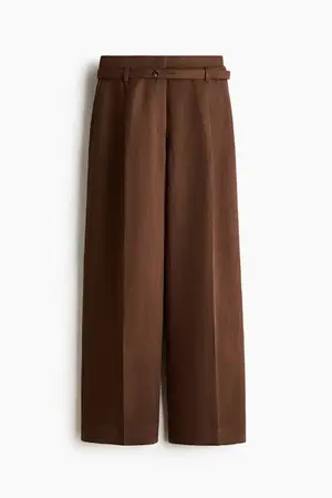 H&M Wide-leg Belted Viscose-blend Twill Pants