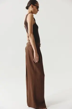 H&M Wide-leg Belted Viscose-blend Twill Pants