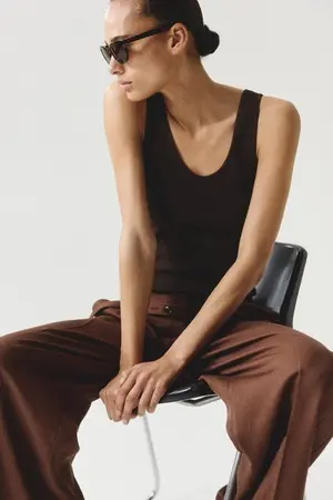 H&M Wide-leg Belted Viscose-blend Twill Pants