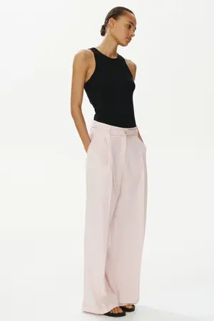H&m Wide-leg Pants With Belt - Light Pink