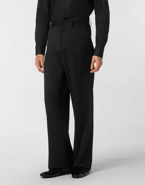 Philipp Plein Wool Wide Leg Trousers - Black
