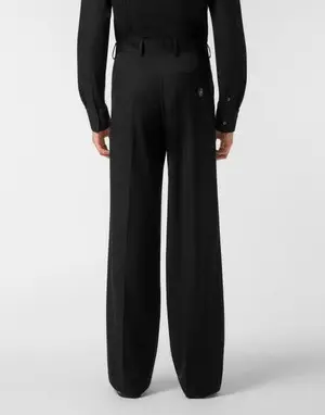 Philipp Plein Wool Wide Leg Trousers - Black