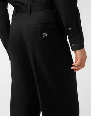 Philipp Plein Wool Wide Leg Trousers - Black