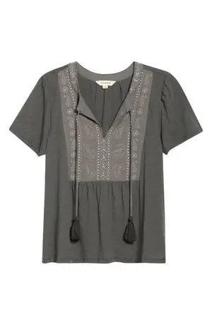 Lucky Brand Embroidered Peasant Top - Castlerock